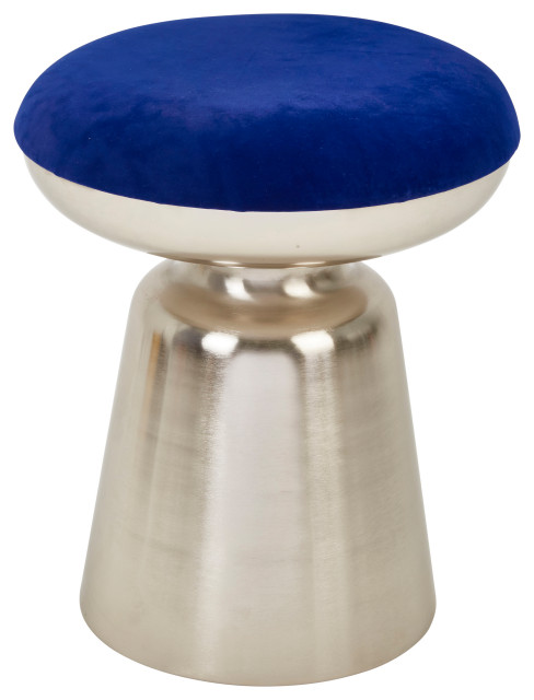 Benzara Fabric Upholstered Metal Stool with Cylindrical Base, Silver ...