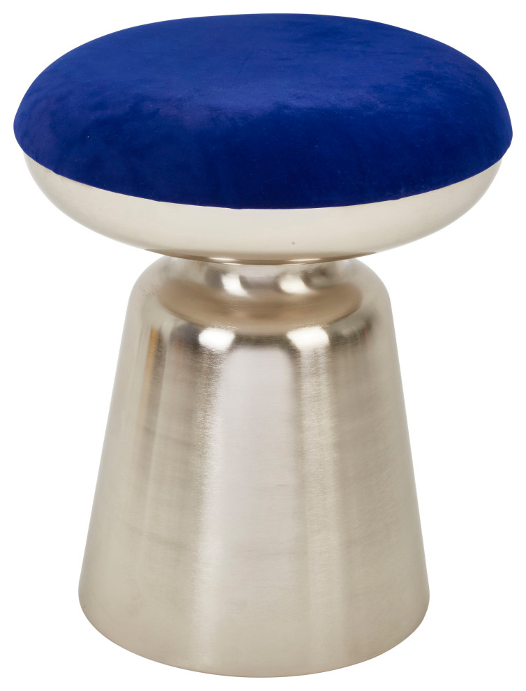 Benzara Fabric Upholstered Metal Stool with Cylindrical Base, Silver ...