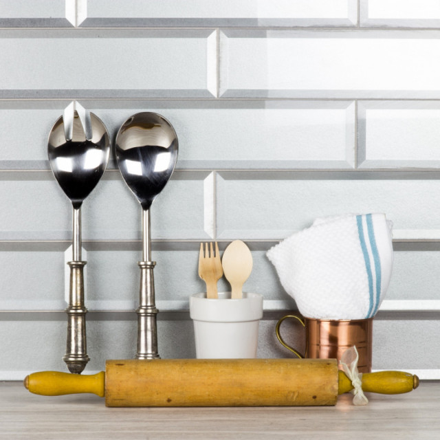 Forever 3"x12" Reverse Bevel Glass Subway Tile,Glossy Silver, Piece ...