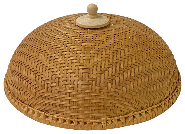 Asian Handmade Rustic Brown Rattan Round Accent Cover Hws2974 ...