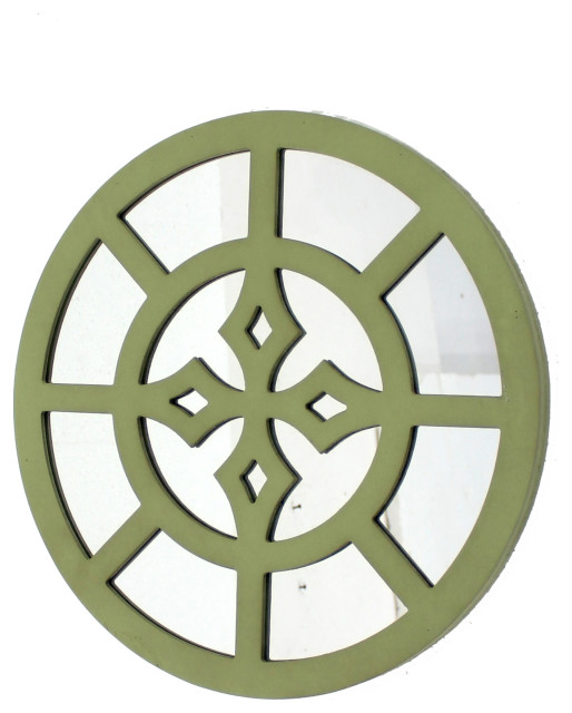 Round Wooden Wall Decor with Minimalist Pattern On Top, Green and ...