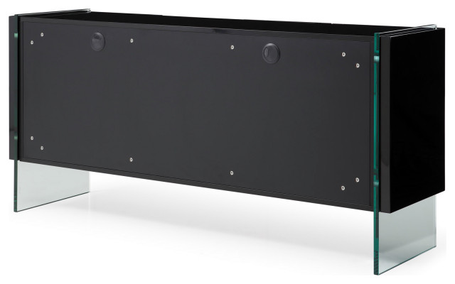 Modern Art Buffet Black Lacquer Cabinets Tempered Glass Base ...