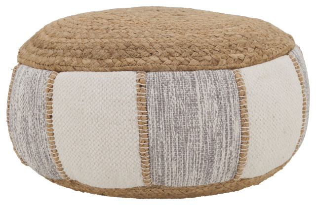 Jute and Cotton Pouf With Woven Design, 20"x10" - Beach Style - Floor Pillows And Poufs - by ...