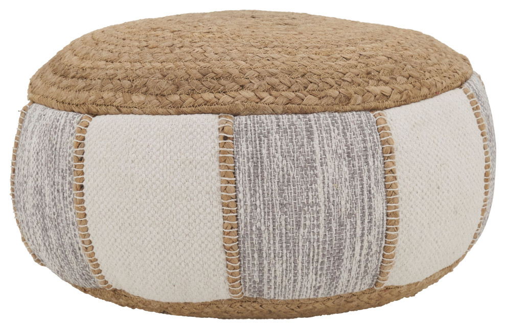 Jute and Cotton Pouf With Woven Design, 20"x10" - Beach Style - Floor Pillows And Poufs - by ...