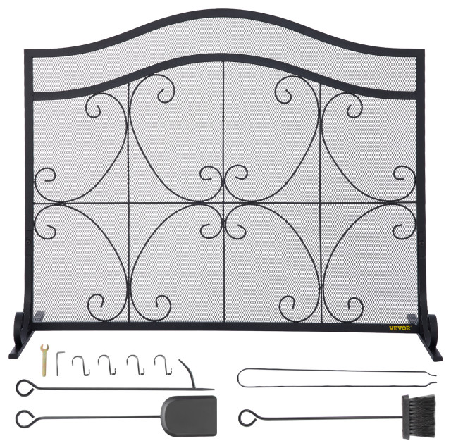 VEVOR Fireplace Screen Fire Guard Screen Heavy Duty Iron Fire Screen ...