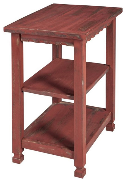 Home Square 2-Shelf End Table in Red Antique Finish - Set of 2 ...