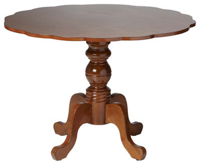 Traditional Dining Table with Scalloped Edge and Pedestal Base, Brown ...