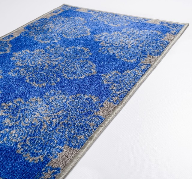 Well Woven Kings Court Greek Key Blue Modern Floral Area Rug, 2' x 7 ...