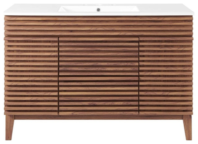 Modway Render 48" Modern Plastic Single Sink Bathroom Vanity in Walnut ...