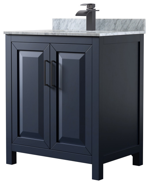 Daria 30" Single Vanity, Dark Blue, Top, Square Sink, Matte Black Trim ...