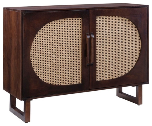 Linon Keyla Wood Cane Console with Storage in Brown - Tropical ...