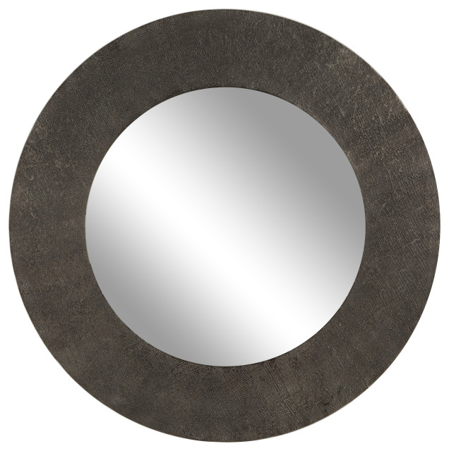 Contemporary Round Gray Metal Wall Mirror, 35" - Transitional - Wall ...