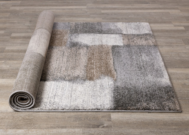 Brookfield Collection Plush Brown Grey Simple Patches Area Rug, 2'8"x8 ...