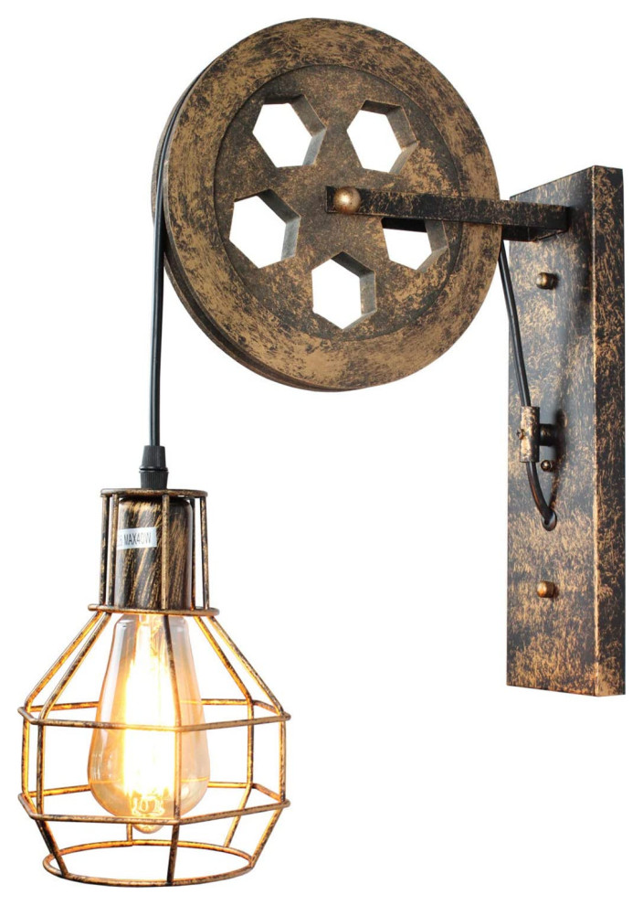 Pulley Cable Wall Light Adjustable Industrial Cage Wall Sconce Light ...
