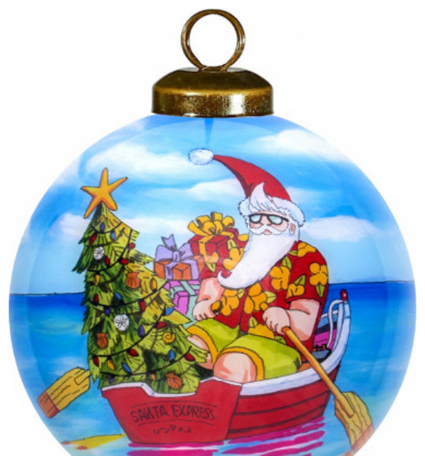 Rowing Santa Express Hand Painted Mouth Blown Glass Ornament ...