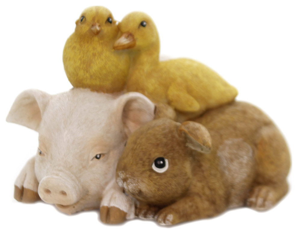 Easter PIG BUNNY CHICK FIGURINE Polyresin Farm Animals Ea16613 ...