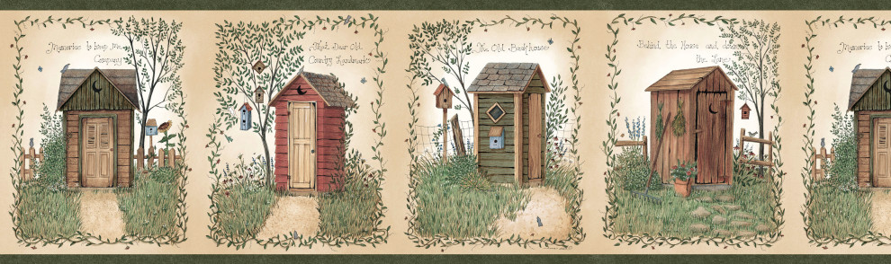 Neutral Outhouses Border, Sample - Farmhouse - Wallpaper - by Brewster ...