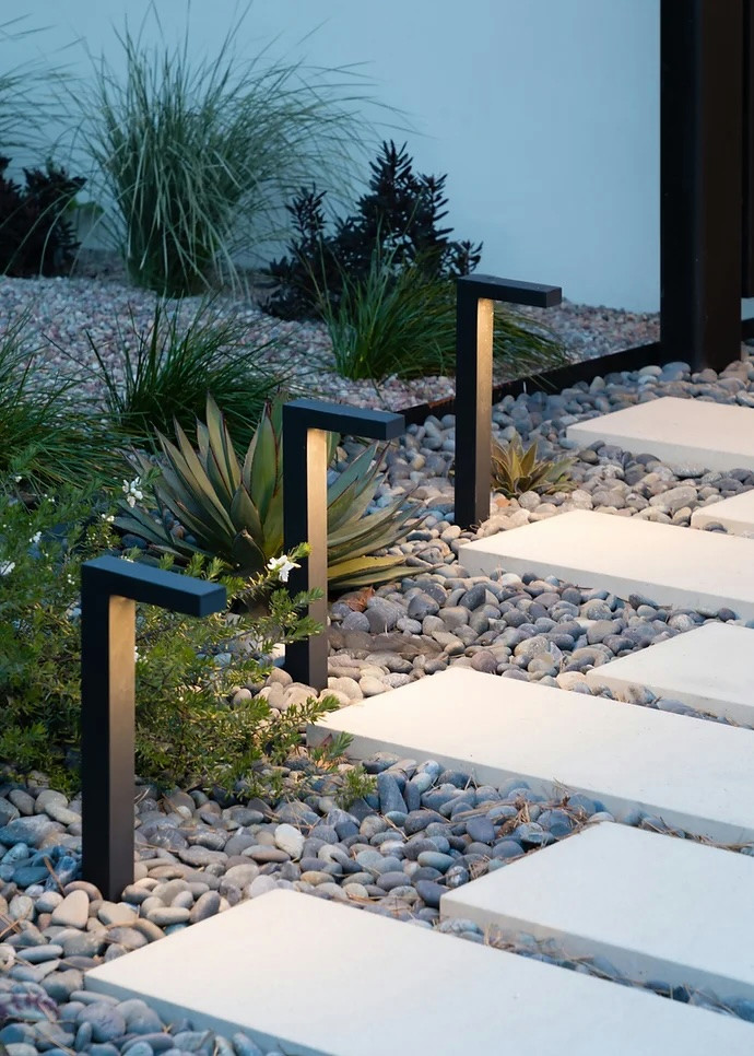 Glowing path lights and agave garden - Modern - Landscape - Orange ...