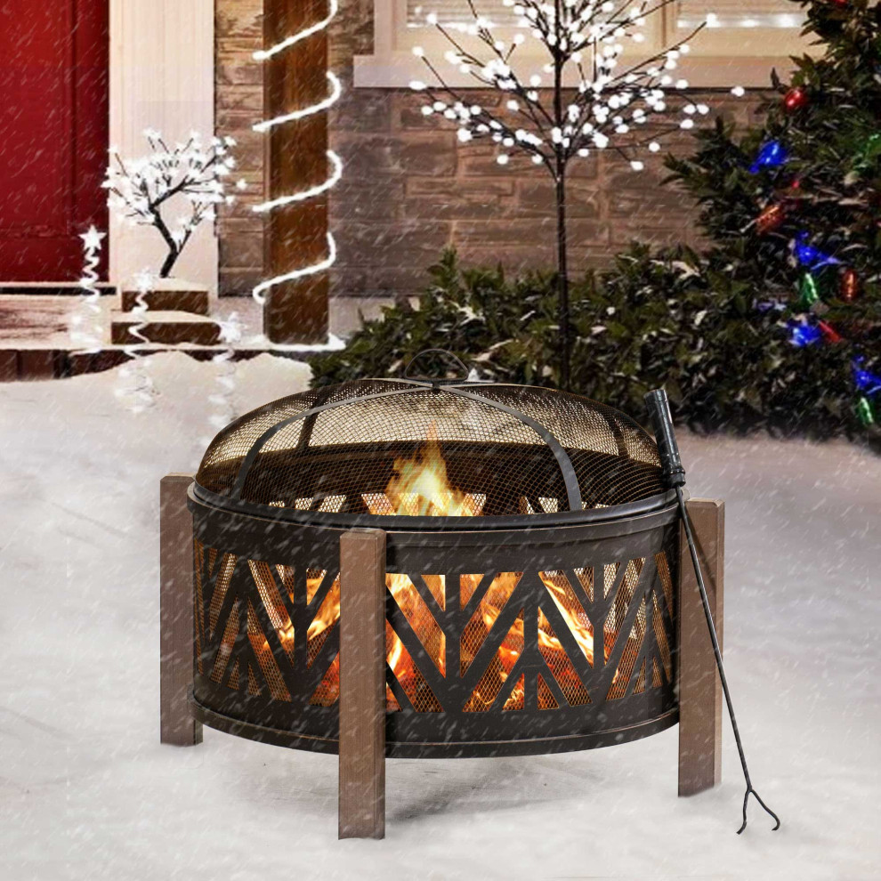 Sunjoy Outdoor 31" Black Steel Wood-Burning Fire Pit for Outside ...