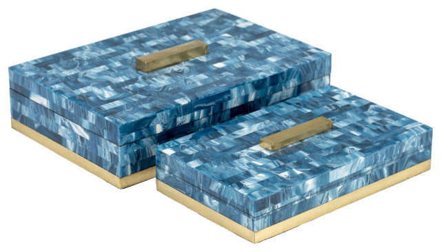 Resin, S/2 10/12" Boxes, Blue - Contemporary - Decorative Boxes - by ...