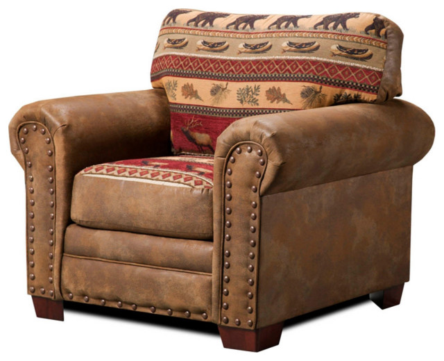 Unique Arm Chair Elk And Bear Tapestry Microfiber Upholstery