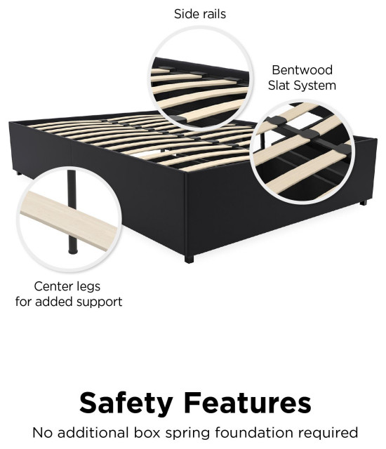 Modern Platform Bed, Low Profile Design With Side Storage Drawers, Full ...