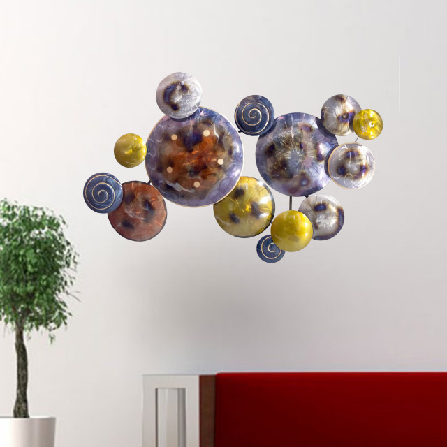HomeRoots 41" x 6" x 26" Metallic Multi Color Metal Floating Circles ...