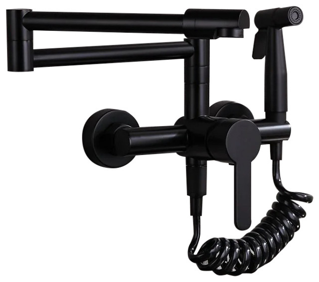 Modern Retractable Wall-mounted Pot Filler Matte Black Kitchen Faucet ...