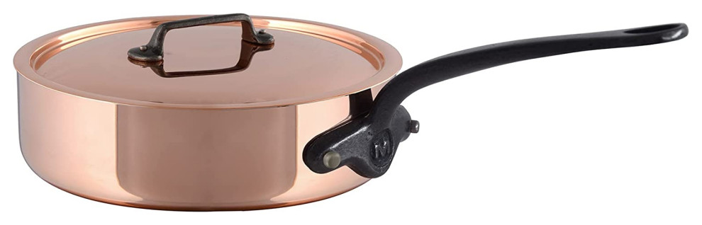 Mauviel M'150CI 1.5mm Copper Saute Pan With Lid & Cast Iron Handle, 3.4 ...