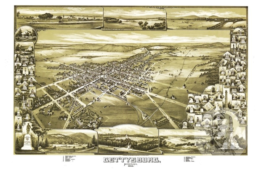 Old Map of Gettysburg Pennsylvania 1888, Vintage Map Art Print, 18"x24 ...