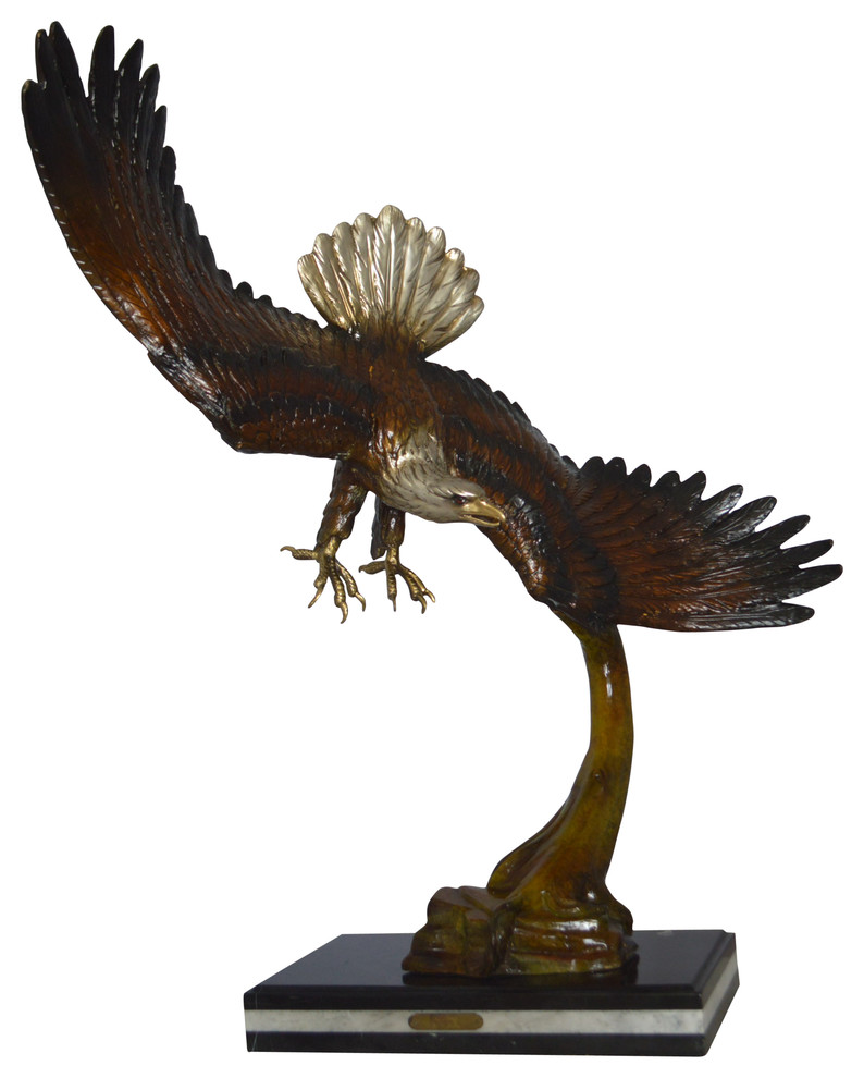 Eagle Soaring Bronze Statue by W Aribu - Size: 35"L x 27"W x 38"H ...