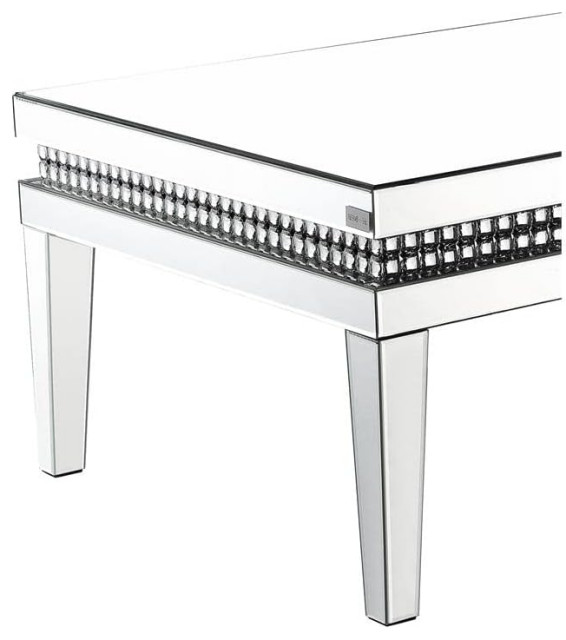 Rectangular Coffee Table, Elegant Mirrored Design With Crystal Inlay ...