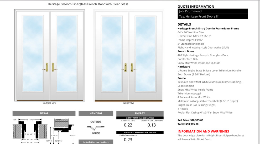 8' Full lite ProVia Smooth Doors- Legacy Steel or Heritage Fiberglass?
