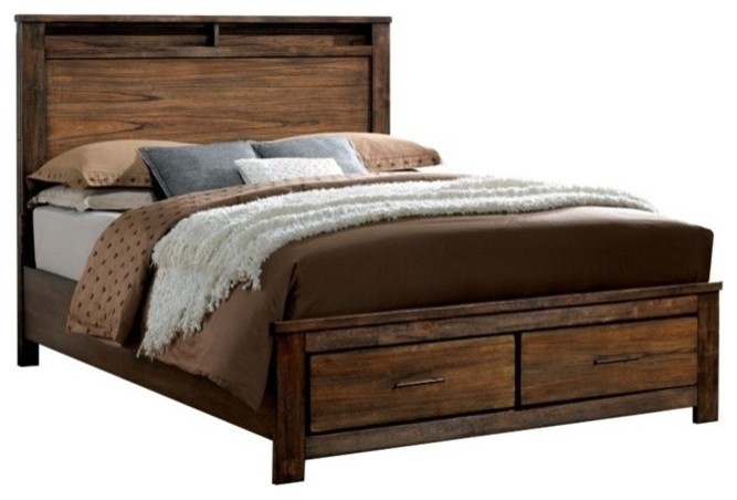 Bowery Hill Farmhouse Wood King Platform Panel Storage Bed in Oak ...