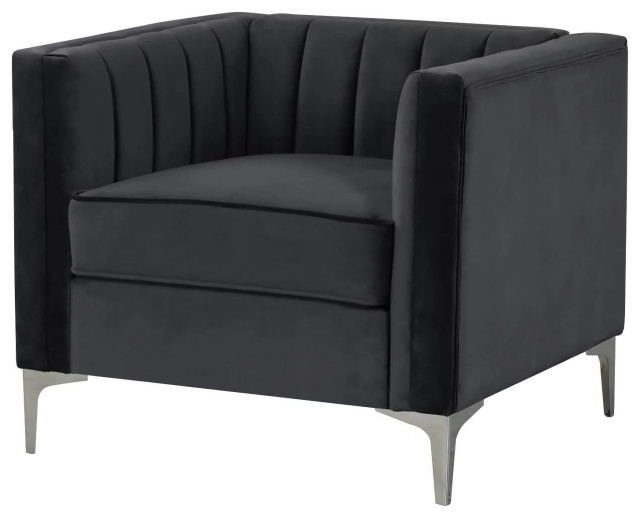 Velvet Upholstered Arm Chair with Channel Tufted Back & Arms ...