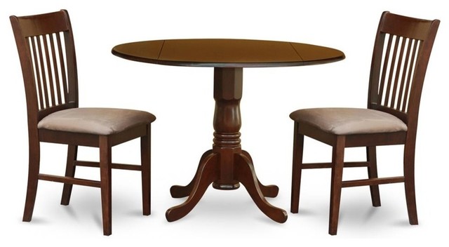 3-Piece Small Kitchen Table Set, Round Table and 2 Chairs, Mahogany ...