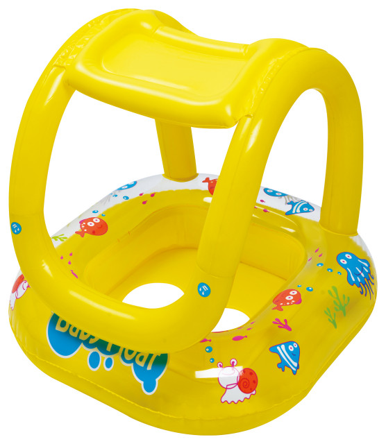 Inflatable Yellow Sea Life Baby Swimming Pool Boat Float With Sunshade ...