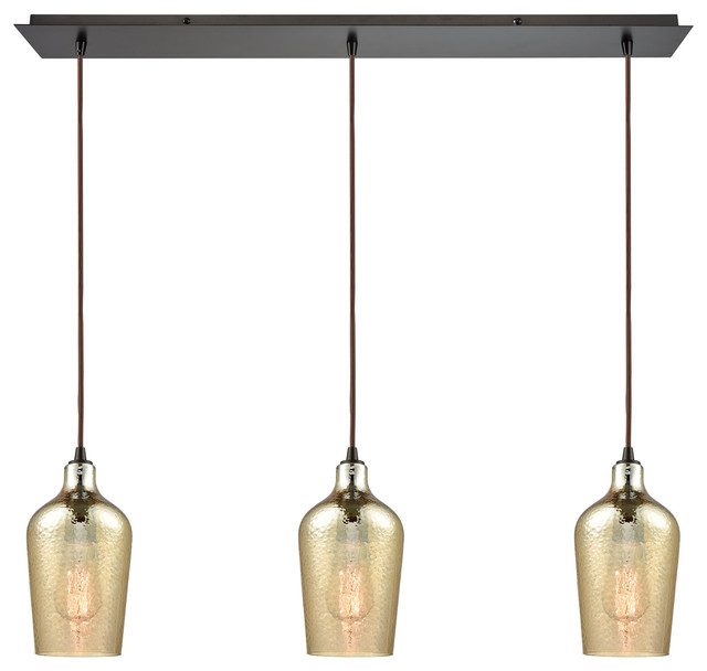 Hammered Glass 3-Light Linear Pan Fixture, Oil Rubbed Bronze ...