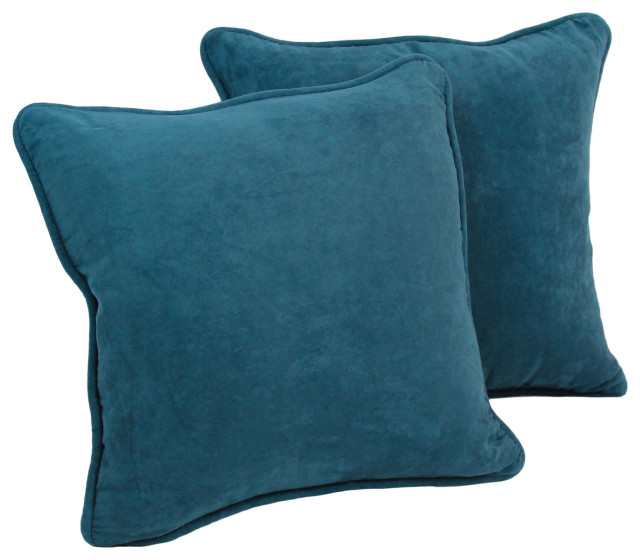 18" Double-Corded Solid Microsuede Square Throw Pillows, Set of 2, Teal ...