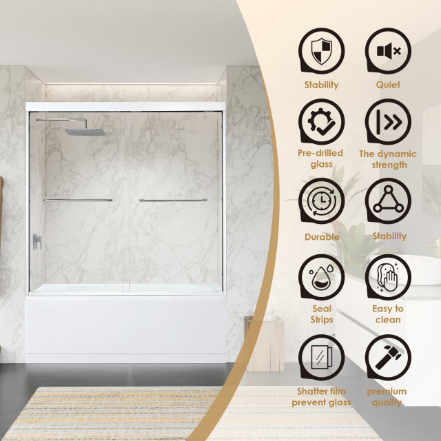 Ennis By Pass Framed Tub Door with Clear Glass, 60" W X 58" H ...