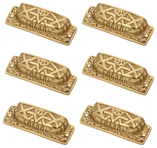 Brass Drawer Knob Cup Bin Pulls 3.7" W x 1.2" H Colonial Azteca Style ...