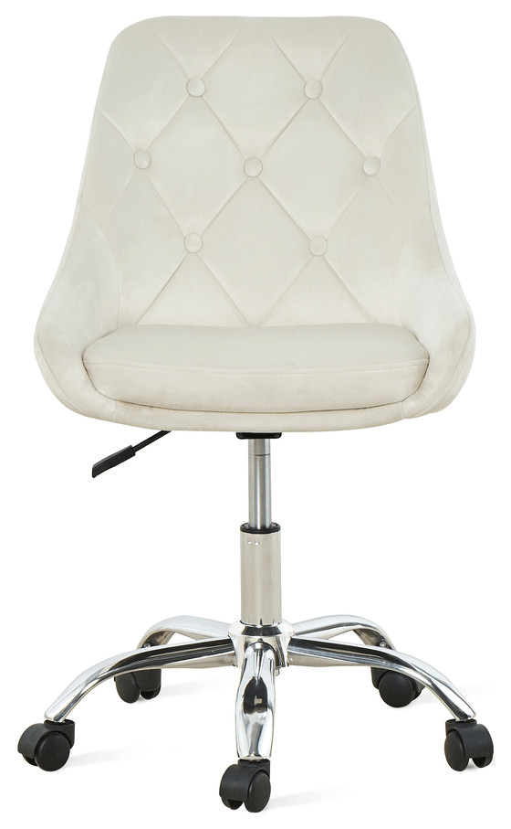 Ivory Tufted Velvet Swivel Adjustable Height Office Desk Chair ...