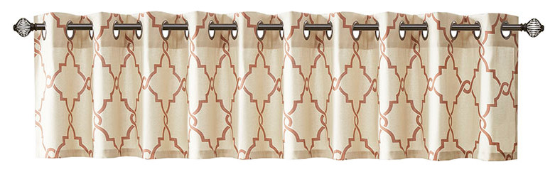 Madison Park Saratoga Fretwork Print Grommet Top Window Valance, Beige/Spice - Contemporary ...