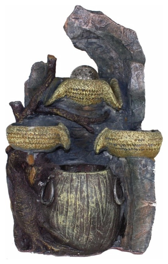 Polyresin Water Fountain, Gray - Rustic - Indoor Fountains - by Benzara ...