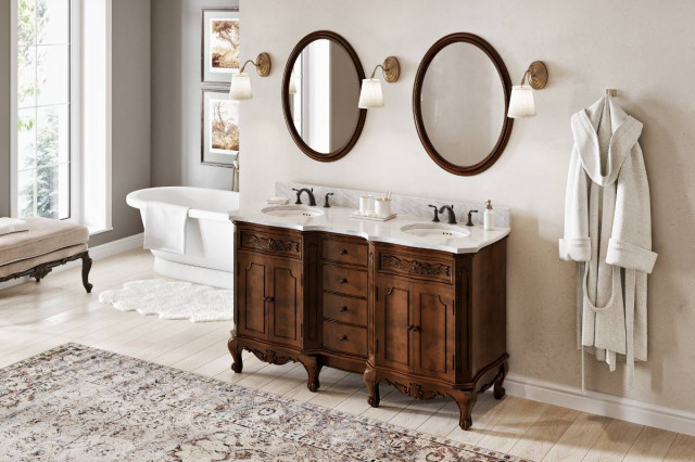 Clairemont Nutmeg 60" Double Oval Sink Vanity with Carrara Marble Top ...