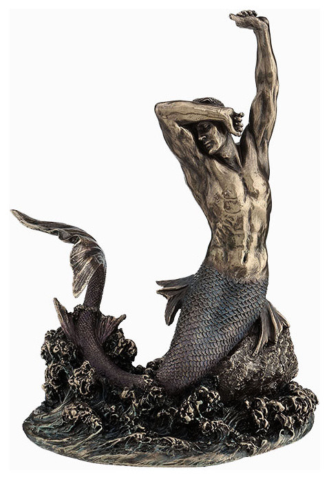 Merman Stretching On Rock Statue - Beach Style - Decorative Objects And ...