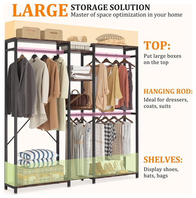 Tribesigns Freestanding Closet Organizer 3 Hanging Rod and Shelves ...