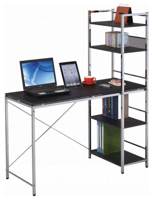 Computer Desk w/Shelves, Black and Chrome - Contemporary - Desks And ...