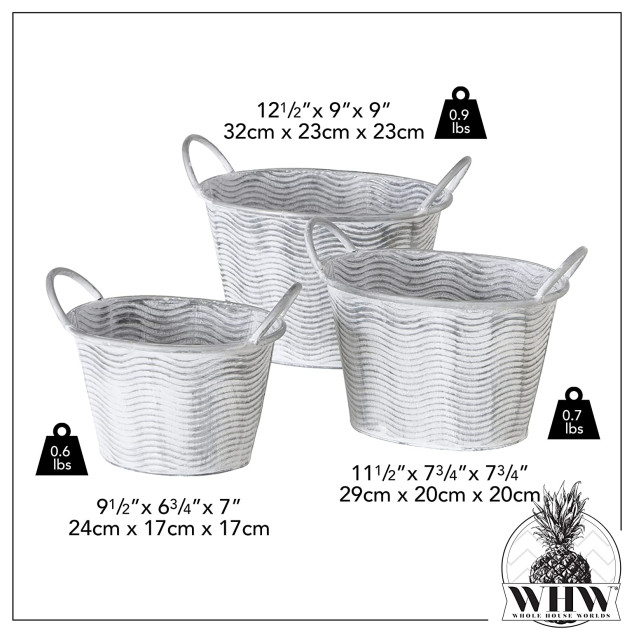 3 Piece Corrugated Wave Planter Set - Farmhouse - Indoor Pots And ...