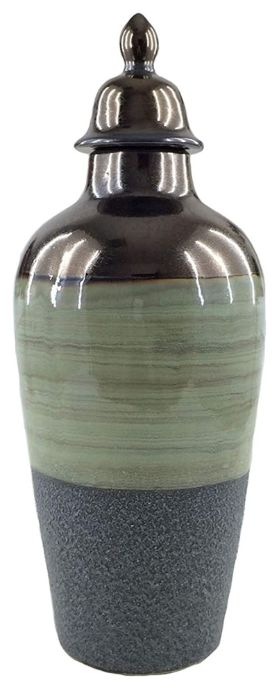 Three Toned Ceramic Temple Jar With Metallic Top Lid, Multicolor ...